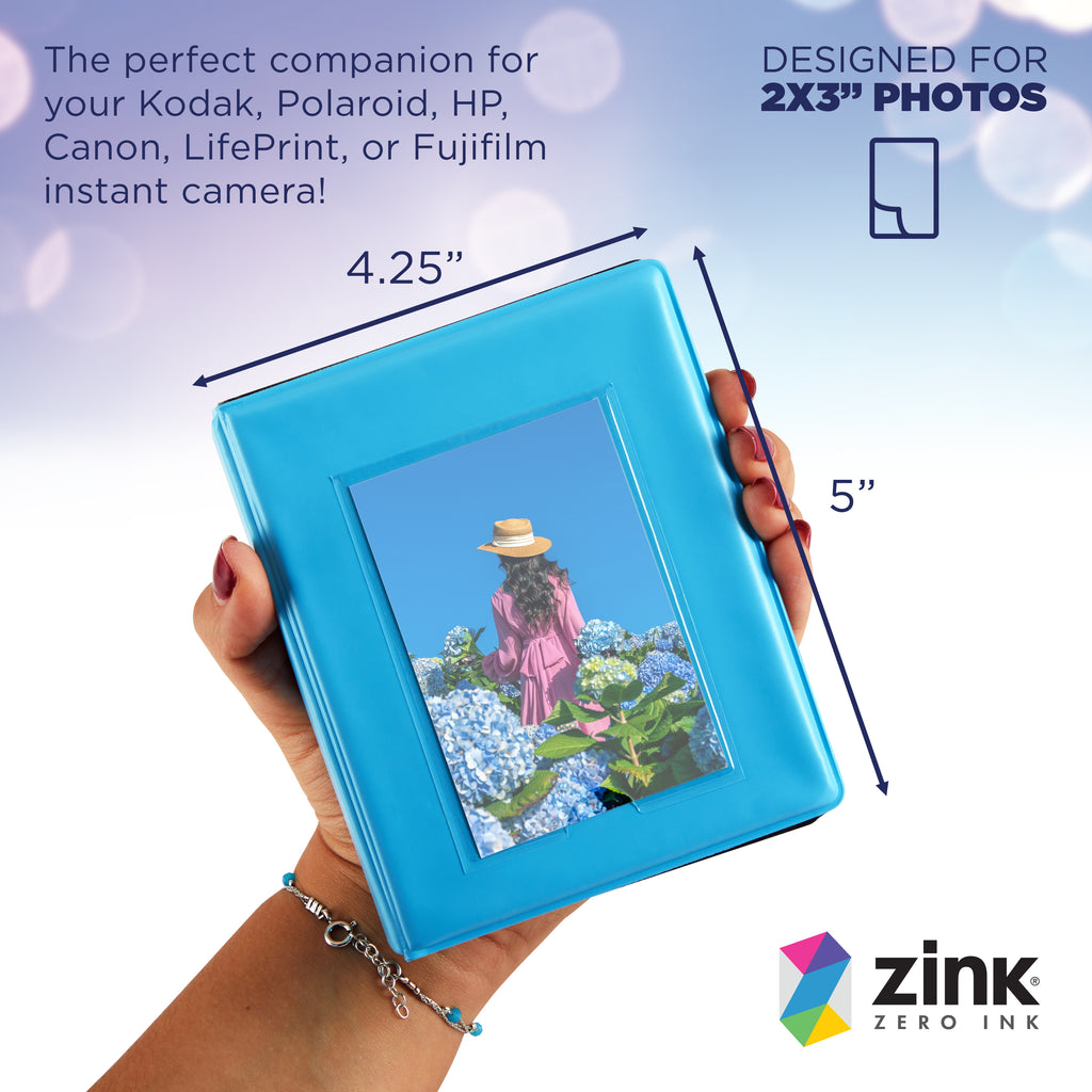 Zink Mini Photo Album 64-Pocket for 2”x3” ZINK Zero Ink Paper (Blue ...