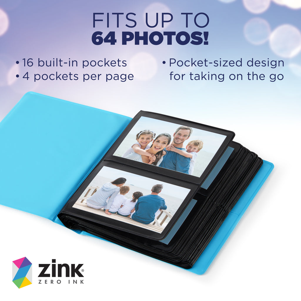 Zink Mini Photo Album 64-Pocket for 2”x3” ZINK Zero Ink Paper (Blue ...