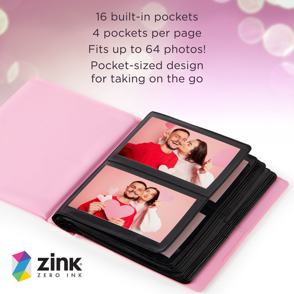 Zink Mini Photo Album 64-Pocket for 2”x3” ZINK Zero Ink Paper (Pink ...